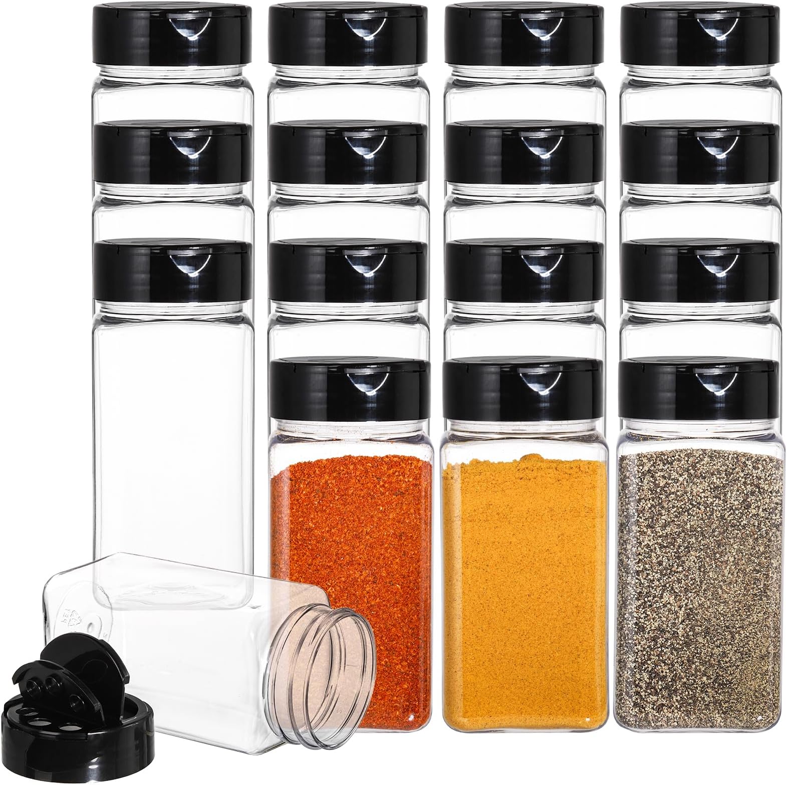 Amazon.com: Tiaiidi 24 Pack 3.5oz Square Plastic Spice Jars,Seasoning ...