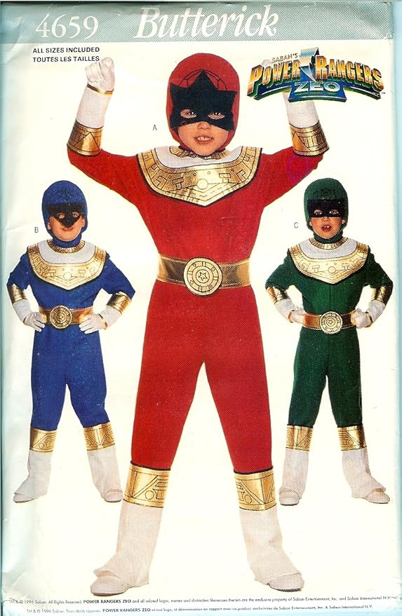 Amazon.com: Butterick 4659 Sewing Pattern Power Ranger Costumes Size 4 ...