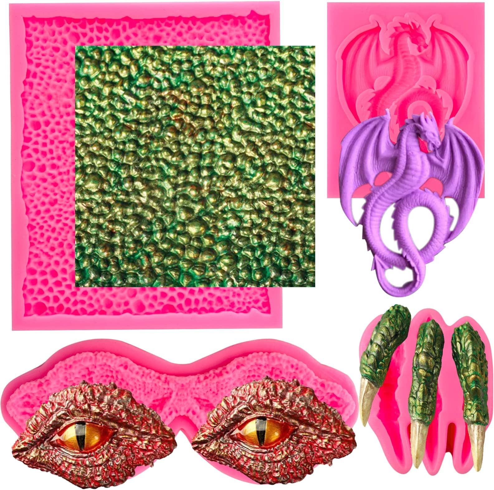 Amazon.com: Dragon Silicone Molds 4 Pcs, Dragon Skin Dragon Shield ...