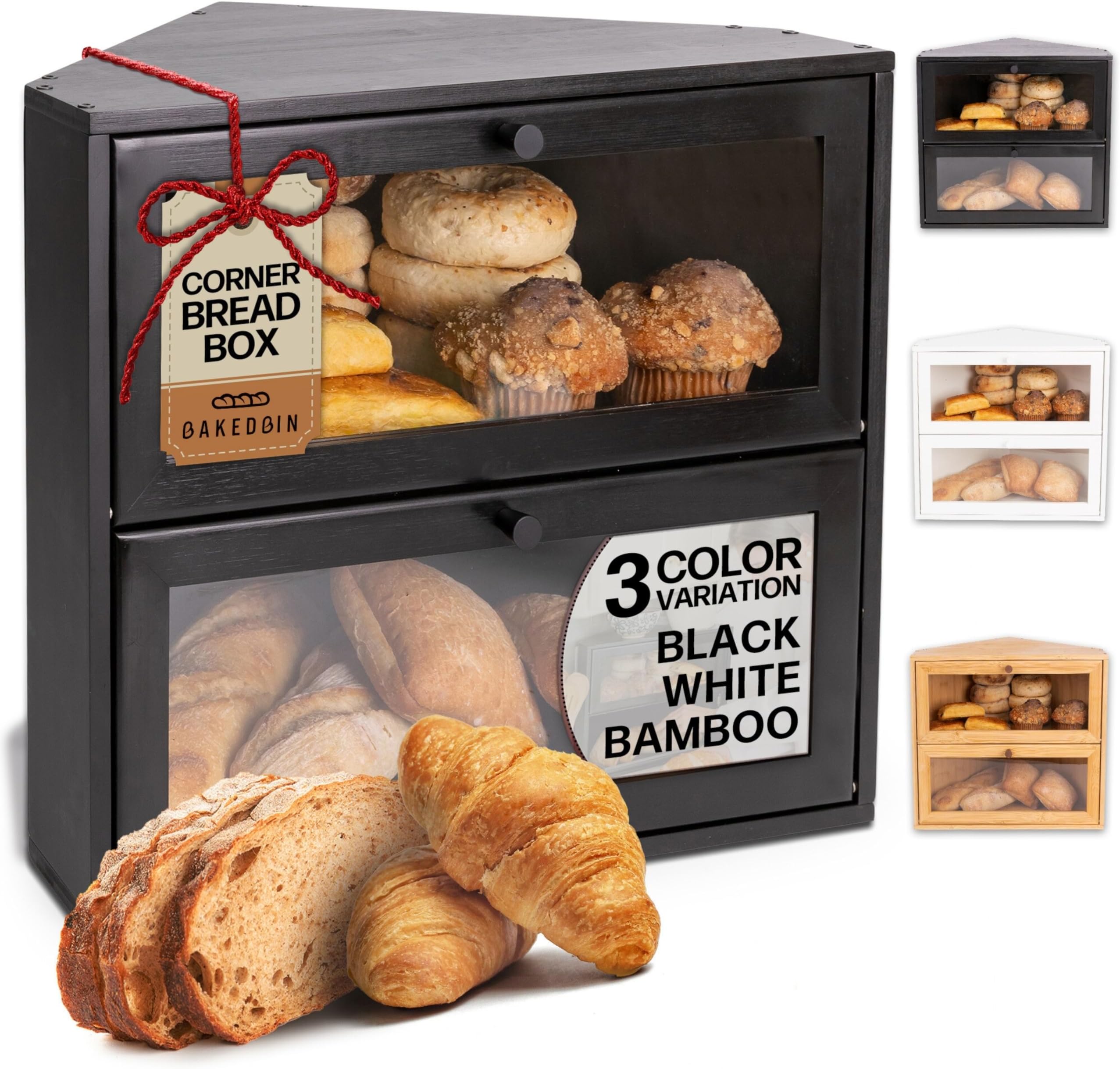 Amazon.com: BMOSU Corner Bread Box for Kitchen Countertop Double Layer ...