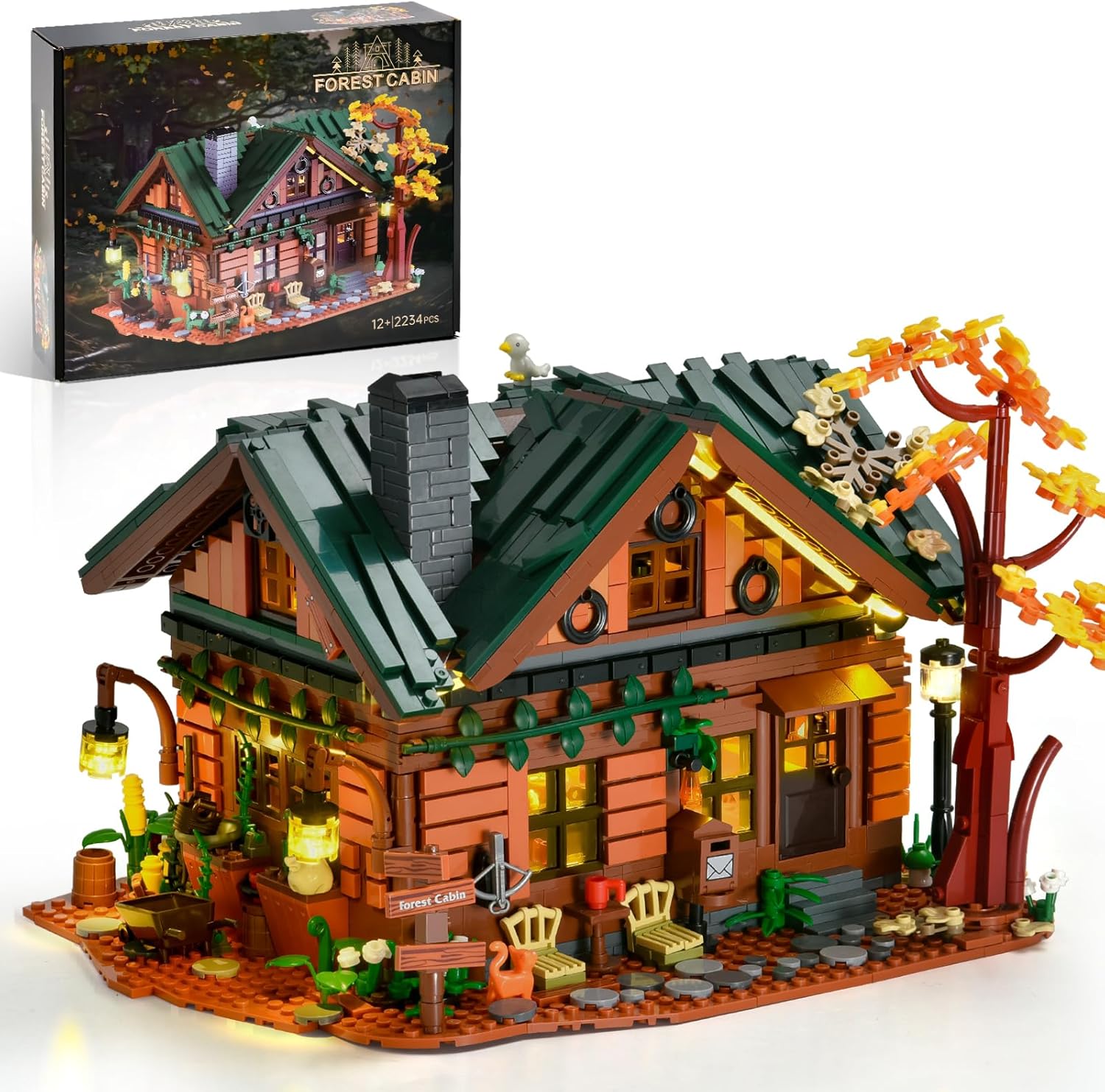 Amazon.com: Wood Cabin Building Set with Light,2234 PCS Forest Cabin ...