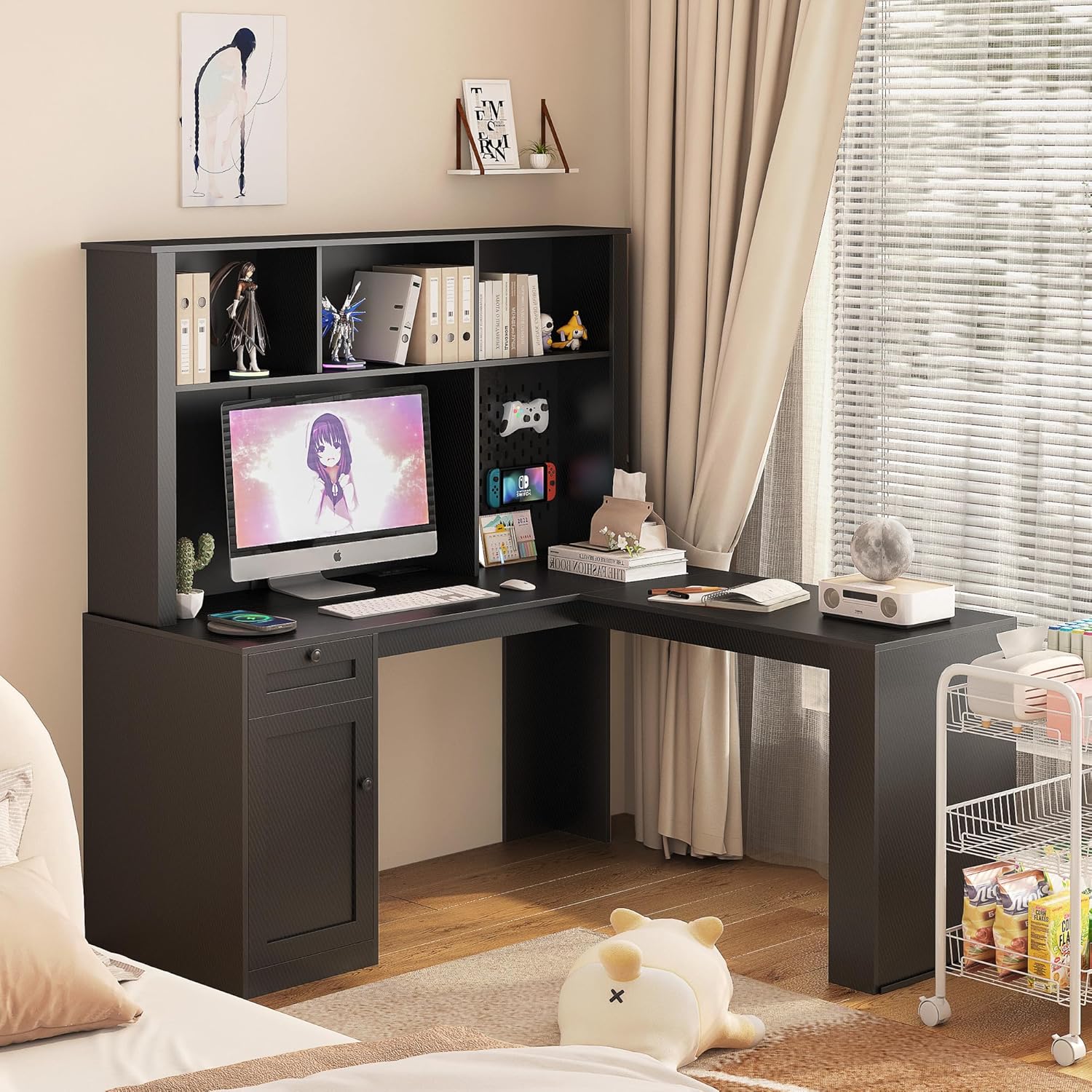 Amazon.com: Home Office L-Shaped Computer Desk with Bookshelf and Hutch ...