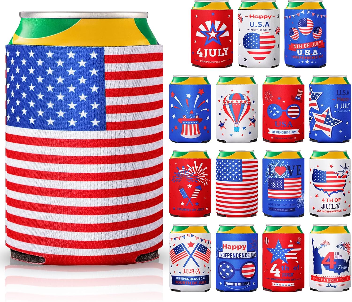 Amazon.com: 15 Pack Can Cooler Sleeves - Patriotic Beverage Insulators ...