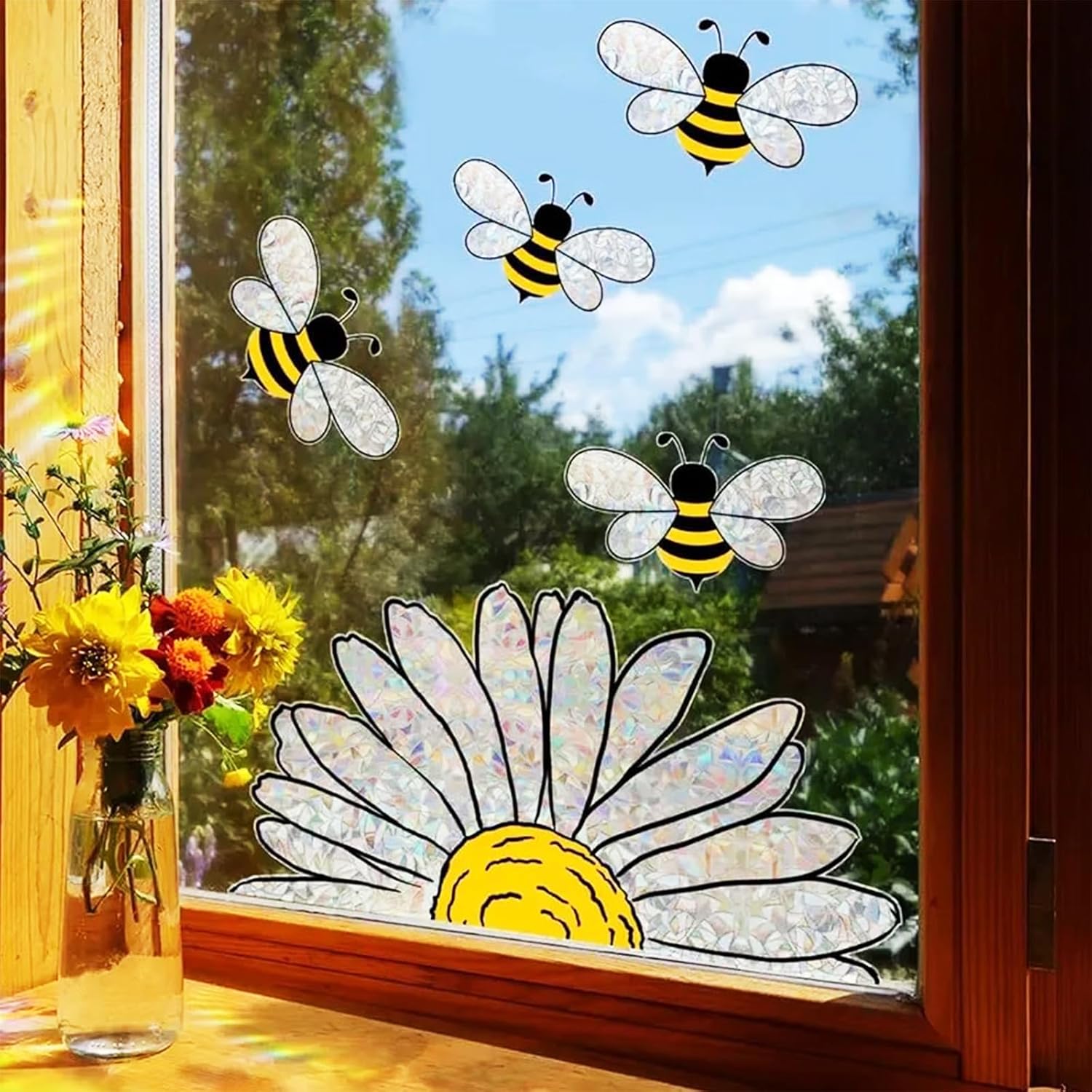 Amazon.com: Adorable Bees Style Glass Sticker,Bee Window Clings Bee ...