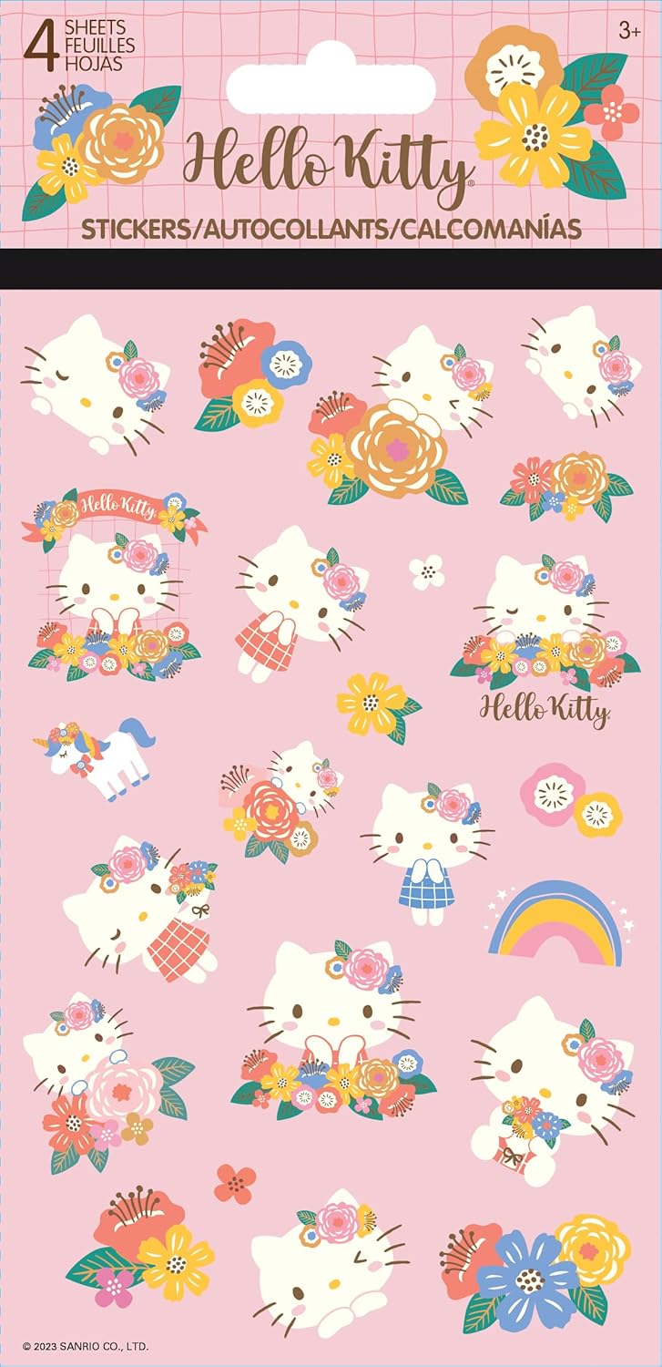 Amazon.com: Sanrio - Hello Kitty - Flowers - Standard 4 Sheet Stickers ...