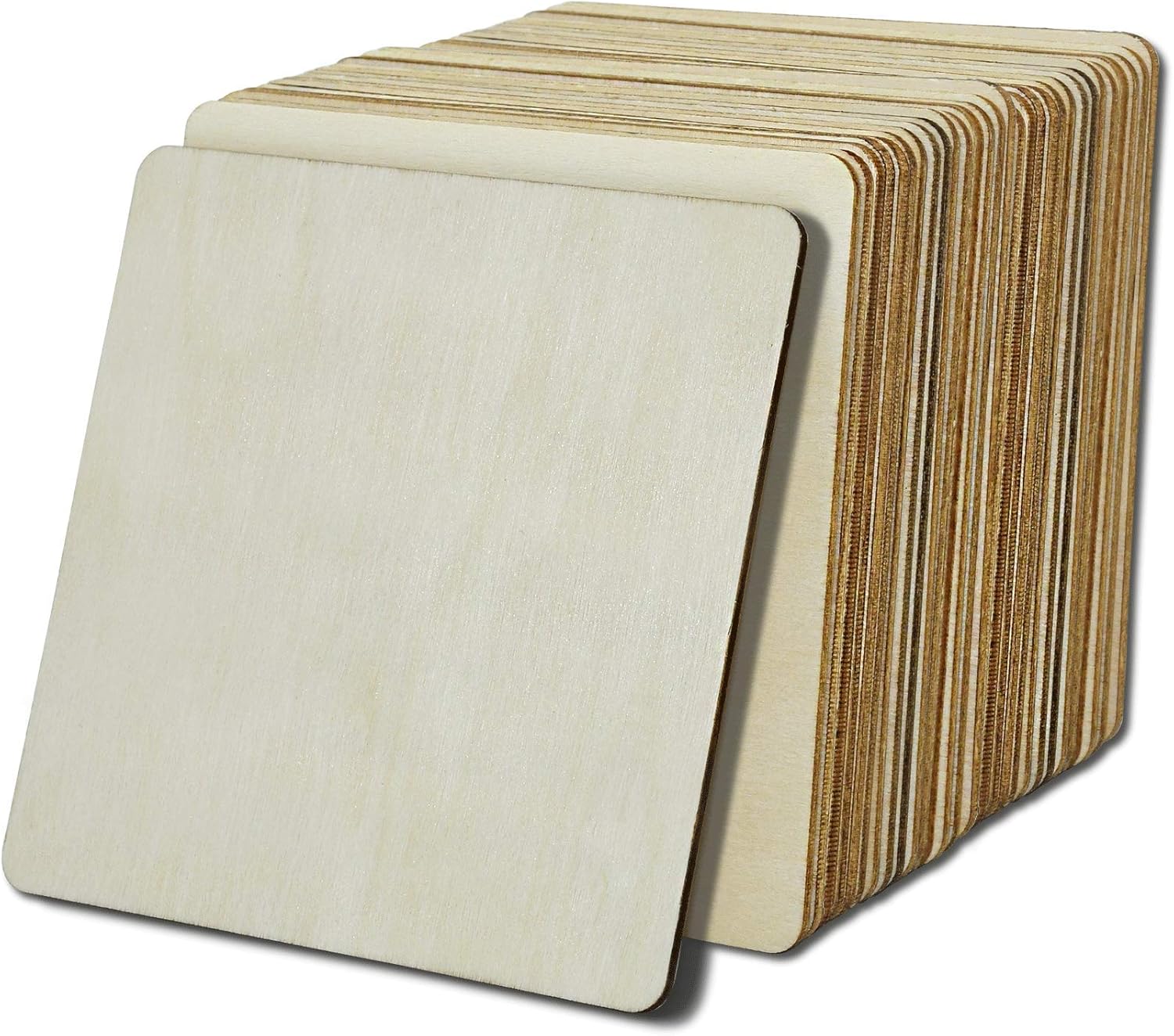 20 Pcs Unfinish Wood Squares Slices,Natural Rustic Craft Wood with ...