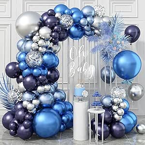 Amazon.com: Jobkoo Blue and Silver Balloon Arch Kit, Navy Blue Dark Blue Silver Balloon Garland ...