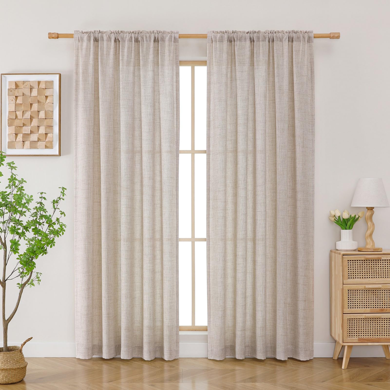 Amazon.com: Airwill Natural Linen Blend Rod Pocket Curtains, Set of 2 ...