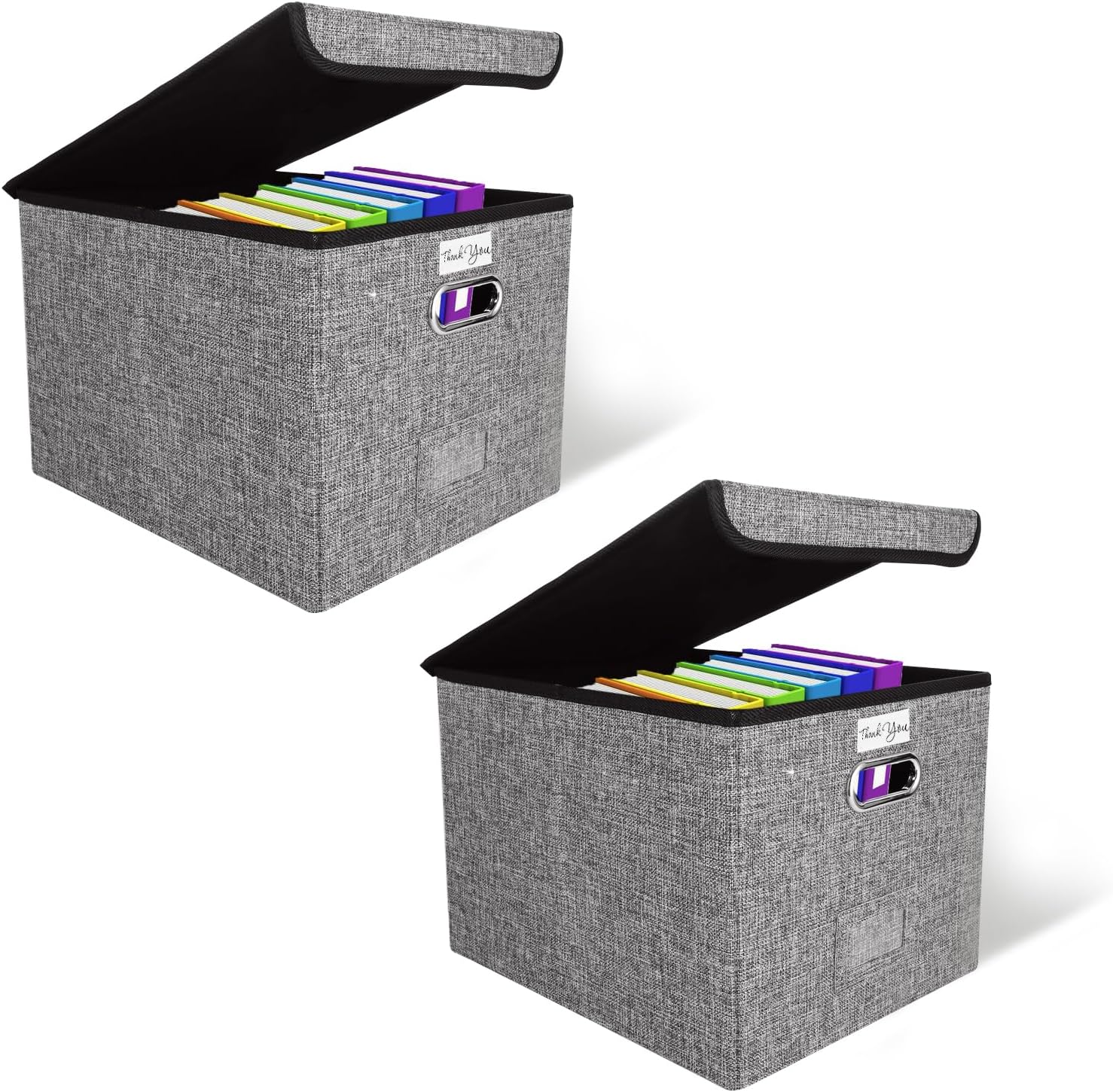 SHUESS 2 Pack Portable File Organiser Box with Lids - 38 x 32 x 27cm ...