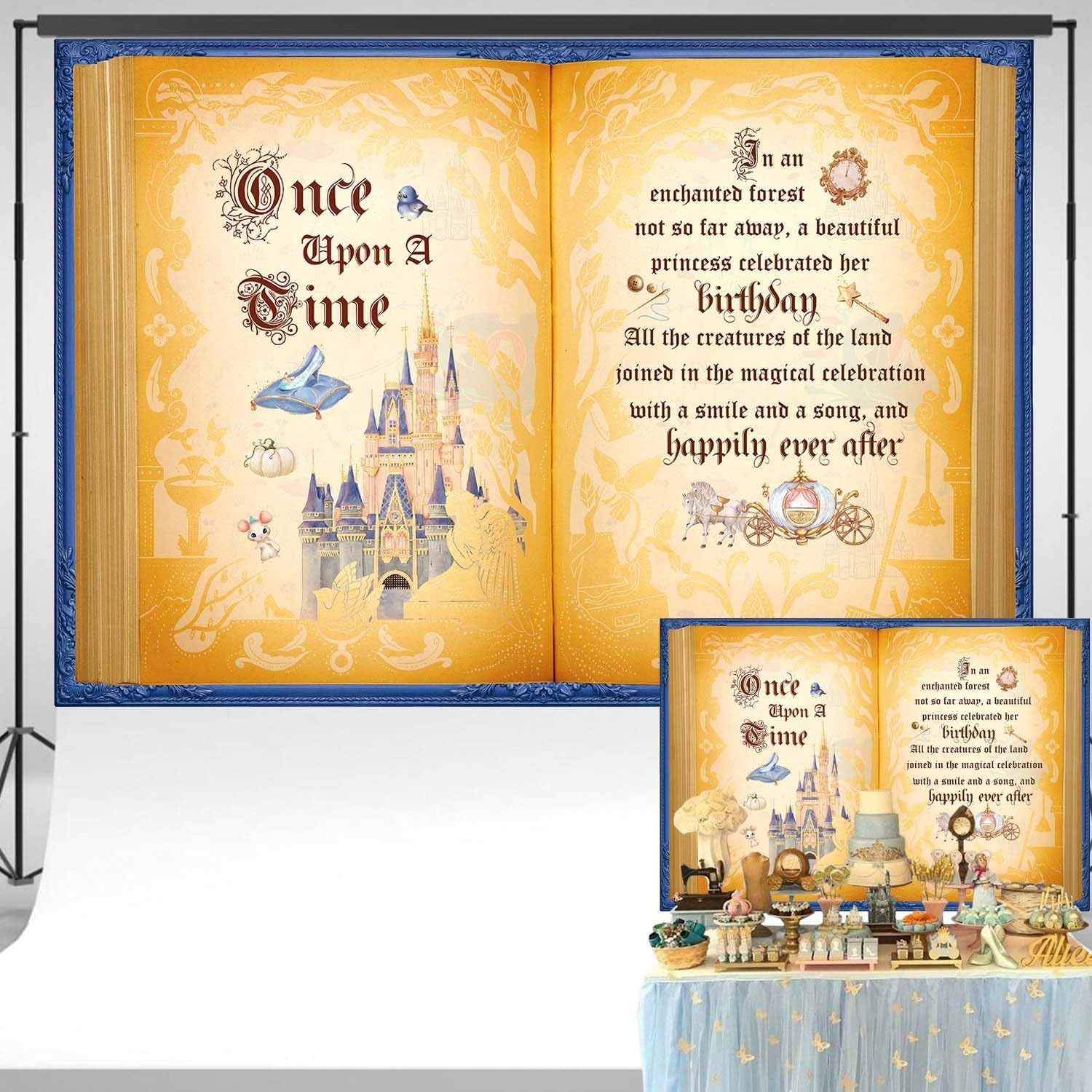 Amazon.com : Once Upon a Time Princess Backdrop Blue and Gold Giant ...