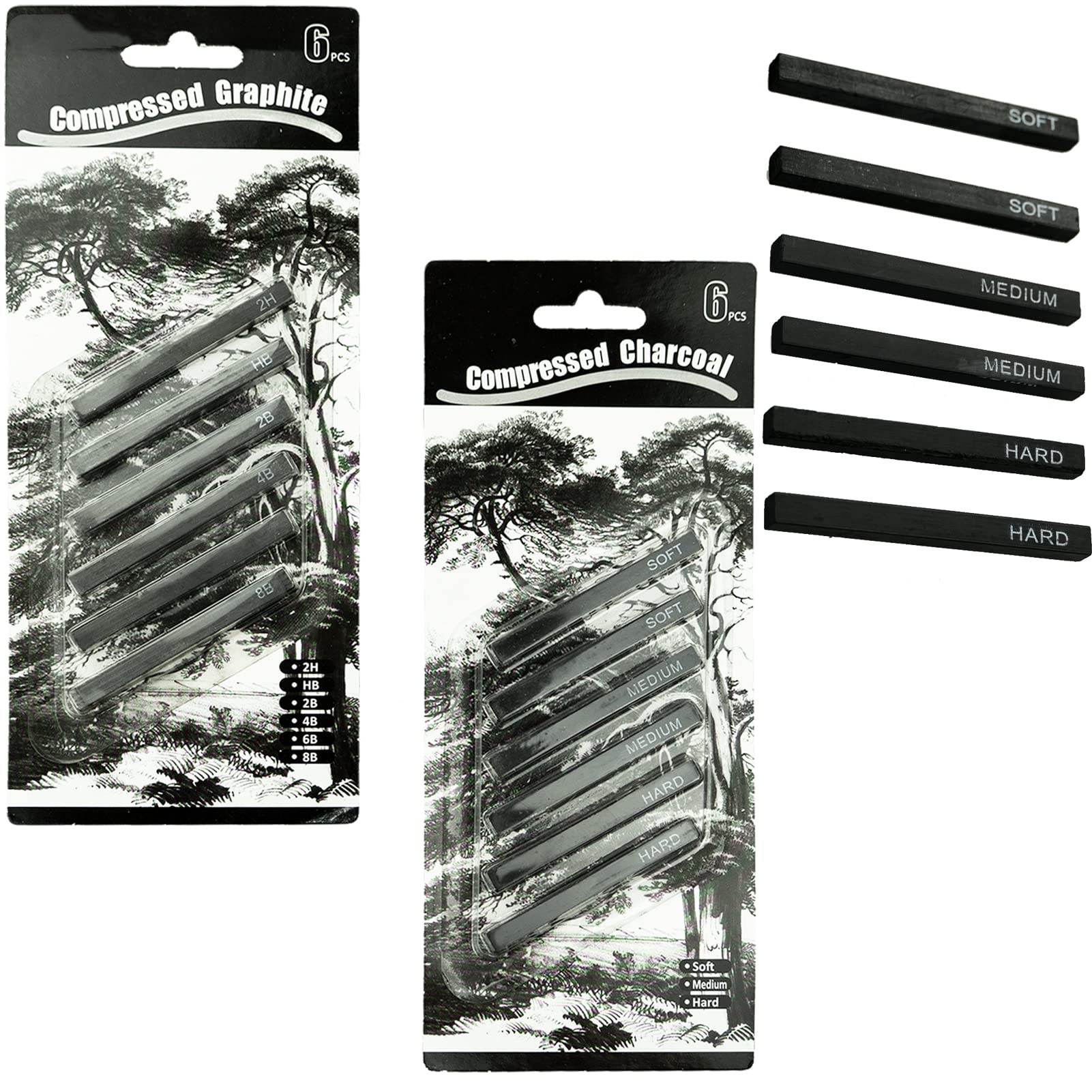 12 Pieces Graphite Material Sticks Square Compressed Charcoal Sticks ...