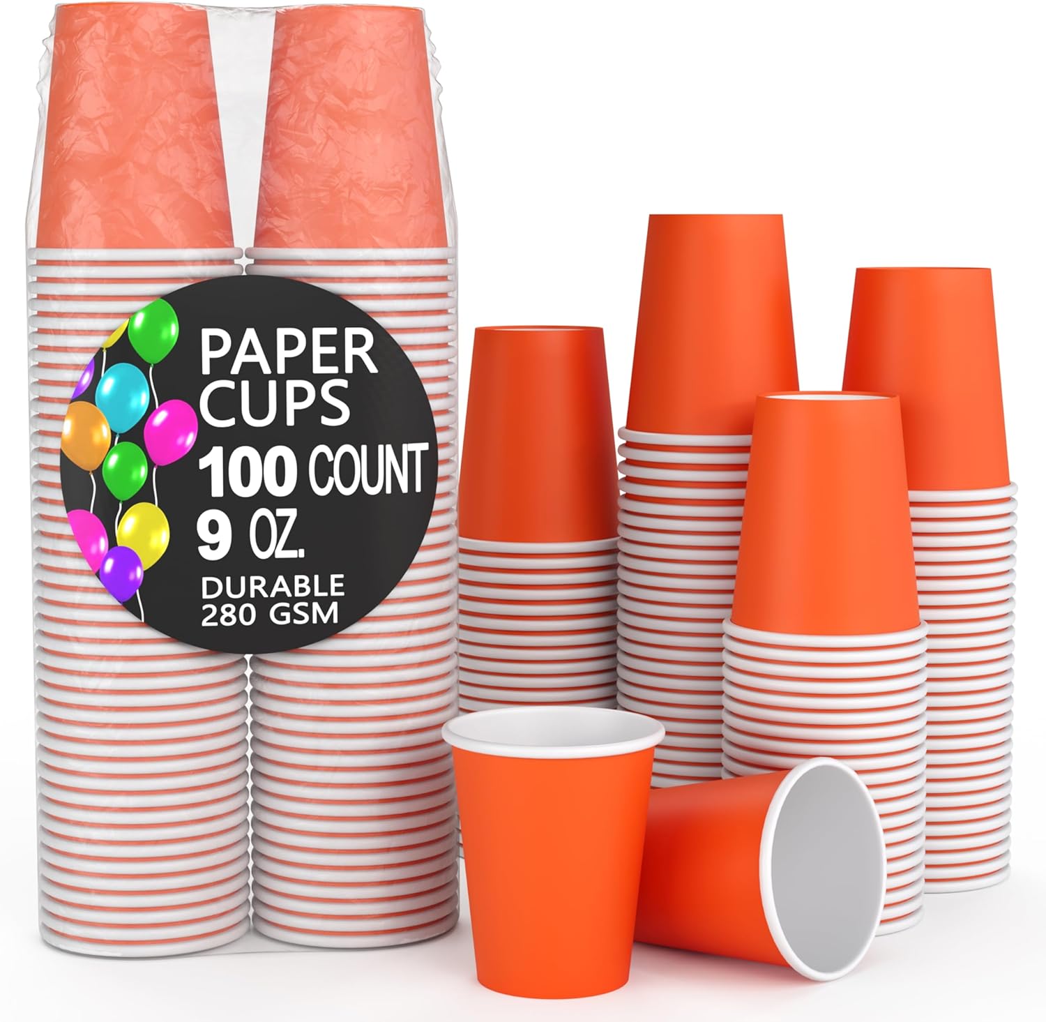 Amazon.com: Party Solids Orange Paper Cups 9 oz Durable Disposable Cups ...