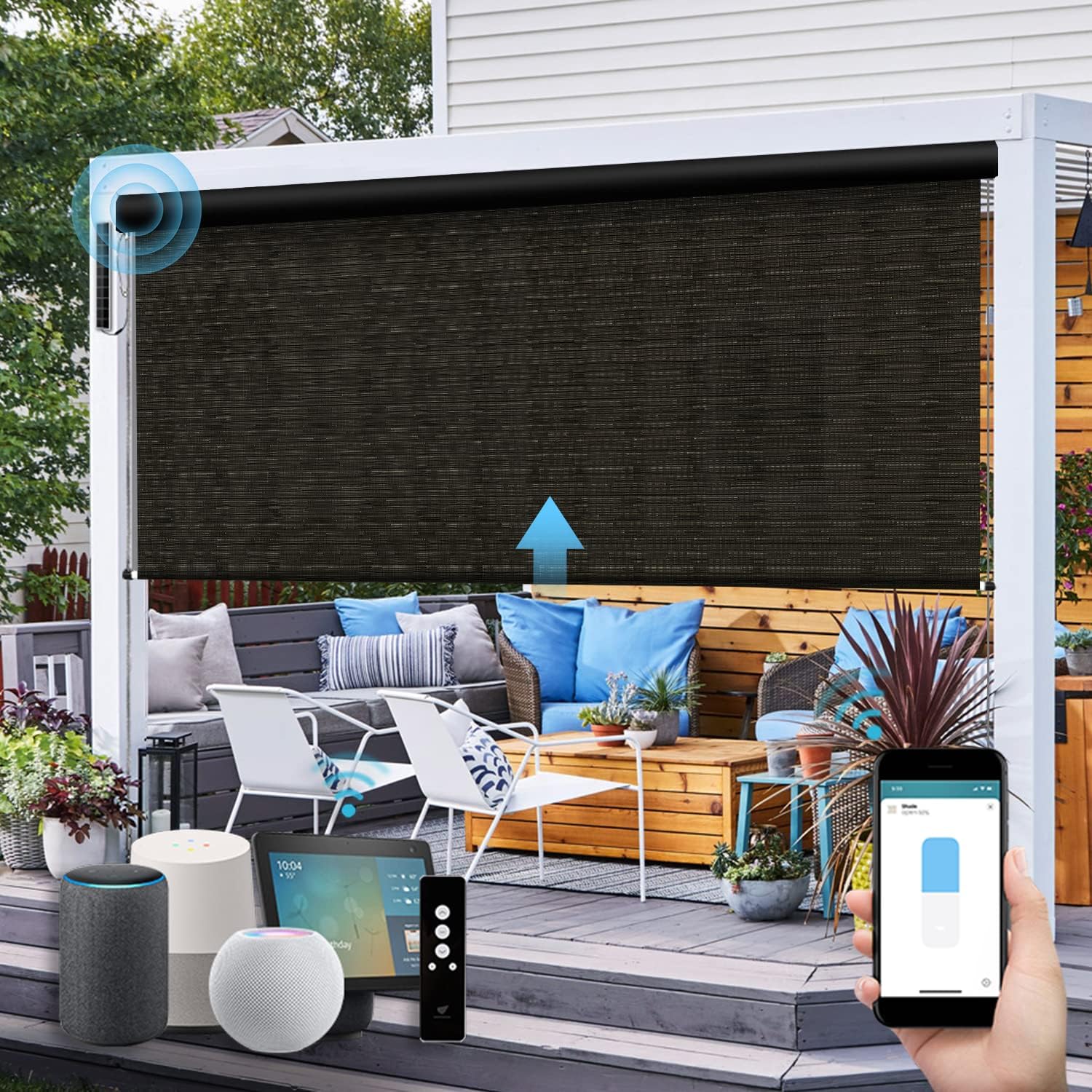 Amazon.com: SmartWings Motorized Outdoor Patio Shades Roll Up Blinds ...