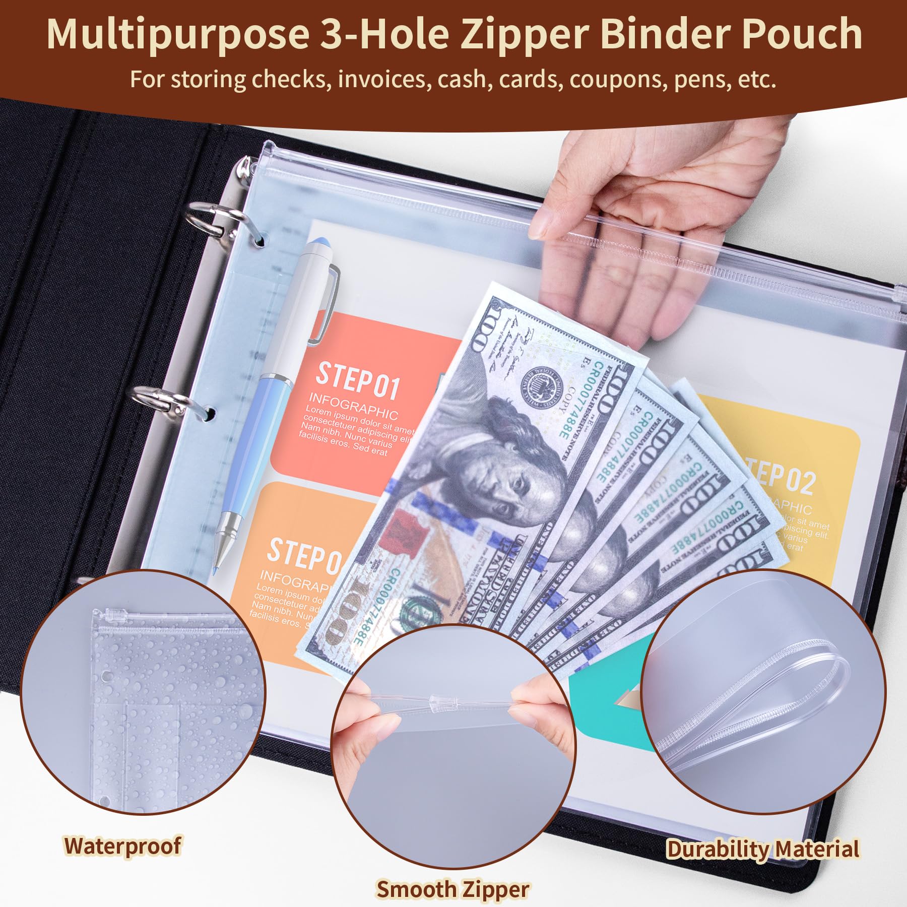 Snapklik.com : Antner 3 Ring Personal Check Binder For 3-on-a-Page End ...