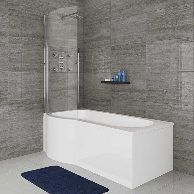 1500 mm Left P Shaped Shower Bathtub Set Modern Glass Bath Screen ...