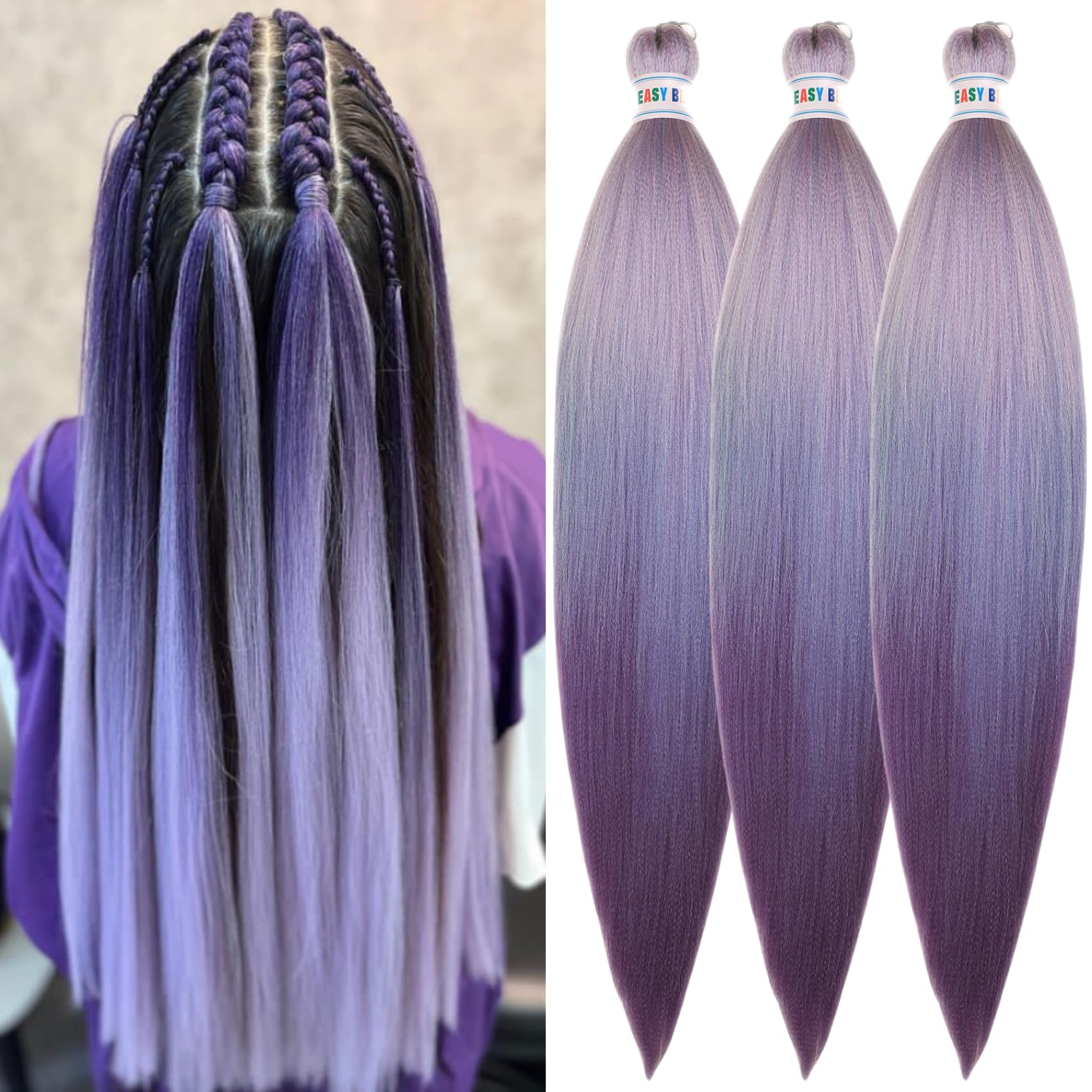Amazon.com : Purple Ombre Braiding Hair Pre Stretched Braiding Hair ...