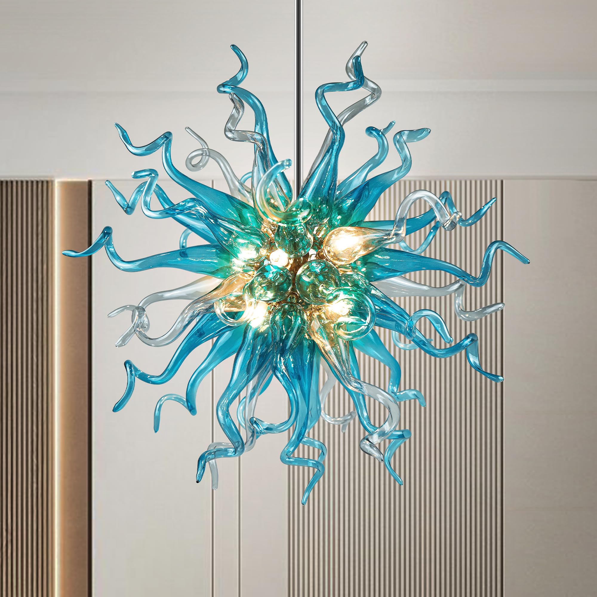 Vcozar Modern Hand Blown Glass Chandelier Blue and Grey Glass Rod ...