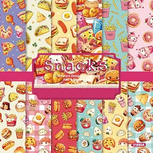Amazon.com : 24 Sheets 6'' x 6'' Snack Scrapbook Paper Burger Fries One ...