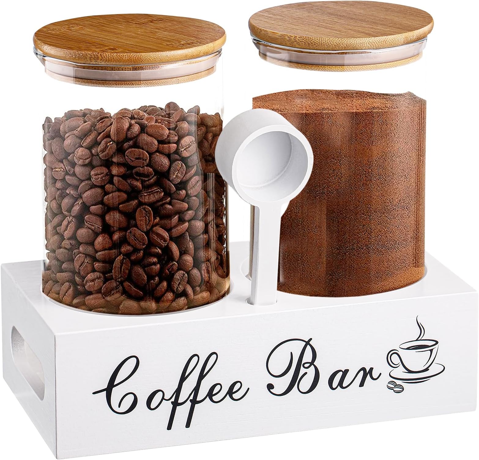 Amazon.com: Glass Coffee Containers with Shelf, Set of 2 Coffee Bean ...