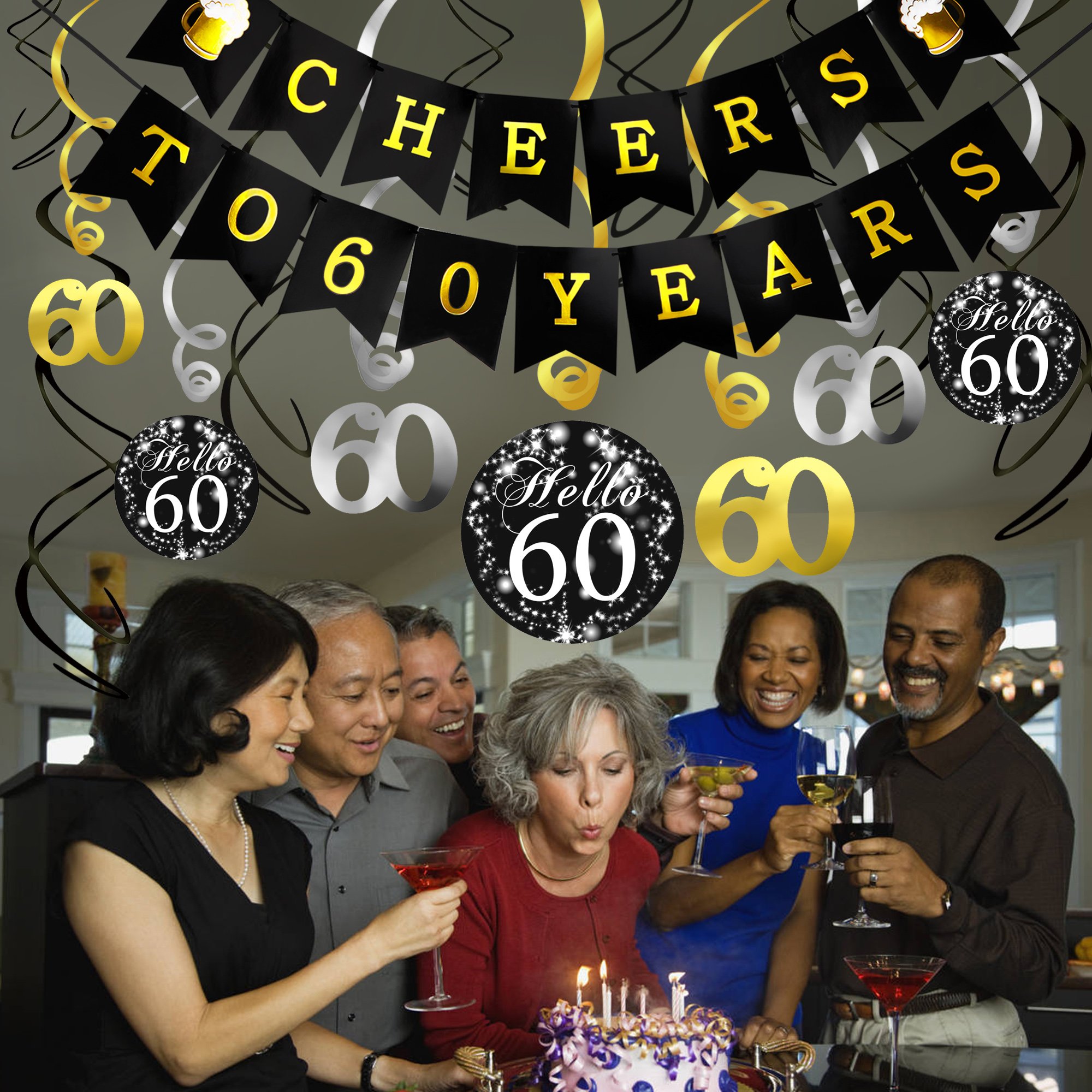 Buy 60th Birthday Decorations Kit- Konsait Cheers to 60 Years Banner ...