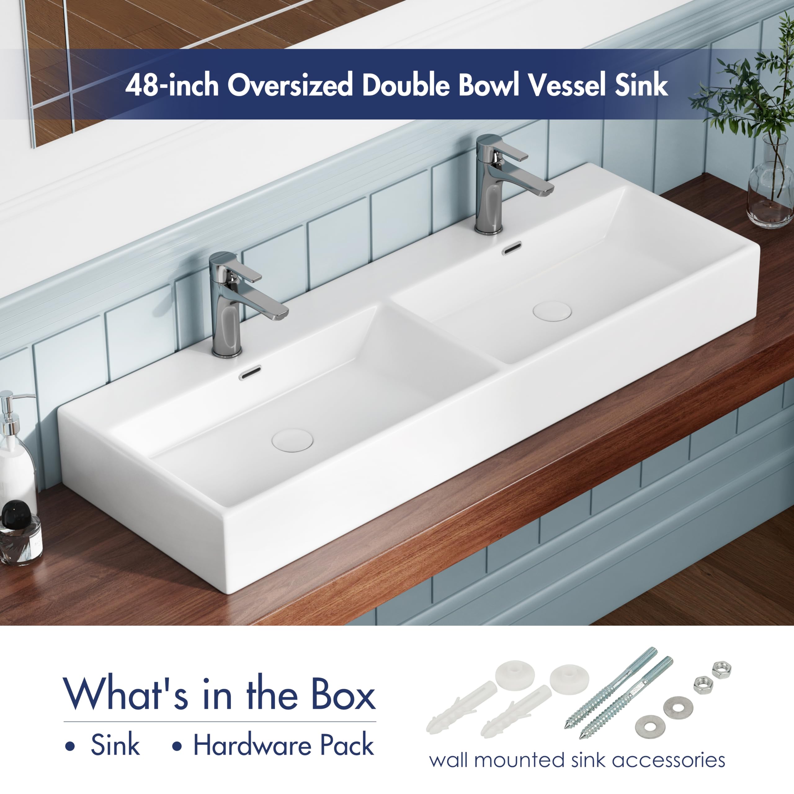 Snapklik.com : Bathroom Vessel Sinks 48" X 16.5", Premium Wall Mount Bathroom Vanity Vessel Sink ...