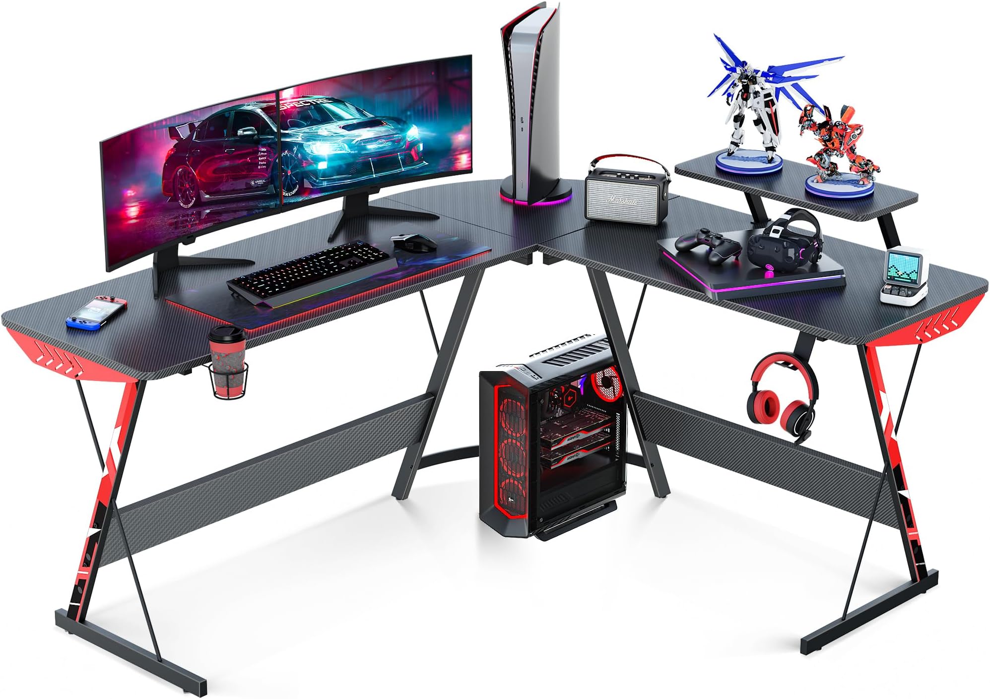 Amazon | JKプラン ゲーミングデスク L字デスクエル字 L字型 コーナー 兼 伸ばせば ワイドデスクになる 黒 ブラック ブラウン ...