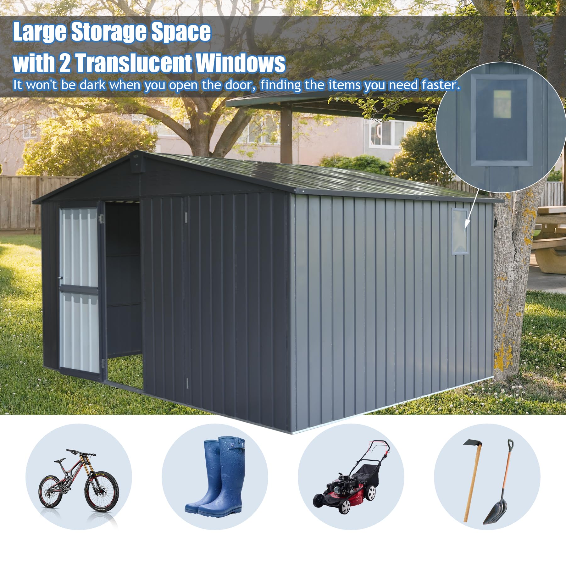 Domi Backyard Storage Shed 11x12.5FT with Galvanized Steel Frame ...