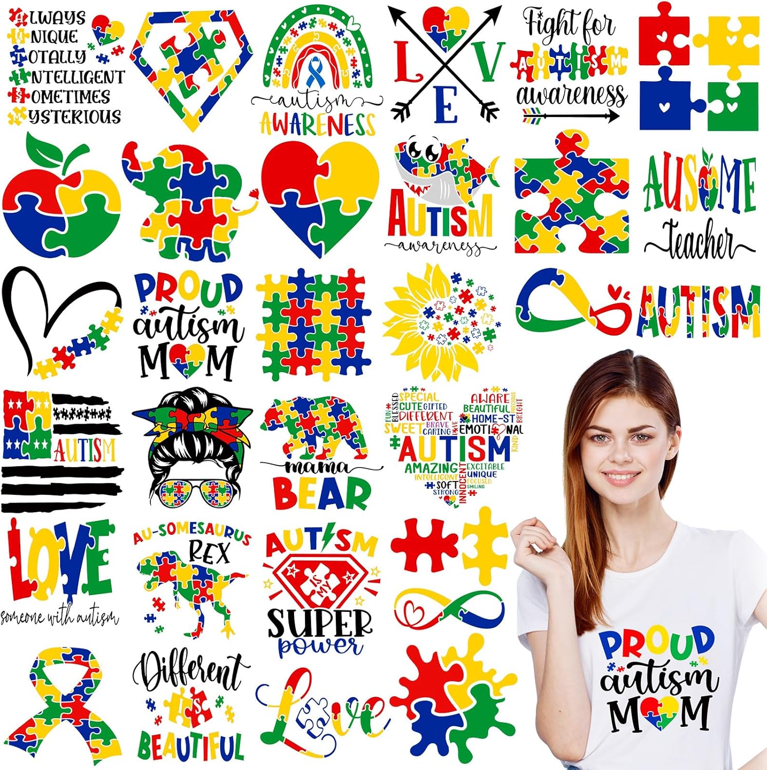 Amazon.com: Estune 30 Pcs Autism Awareness Iron on Transfers Autism ...