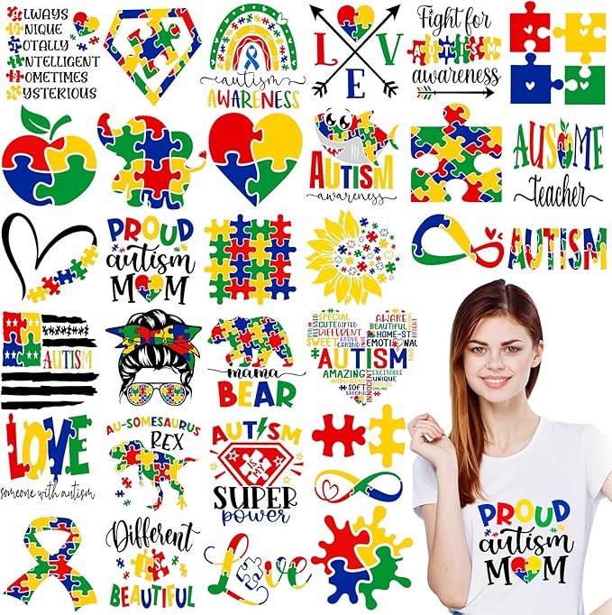 Amazon.com: Estune 30 Pcs Autism Awareness Iron on Transfers Autism ...
