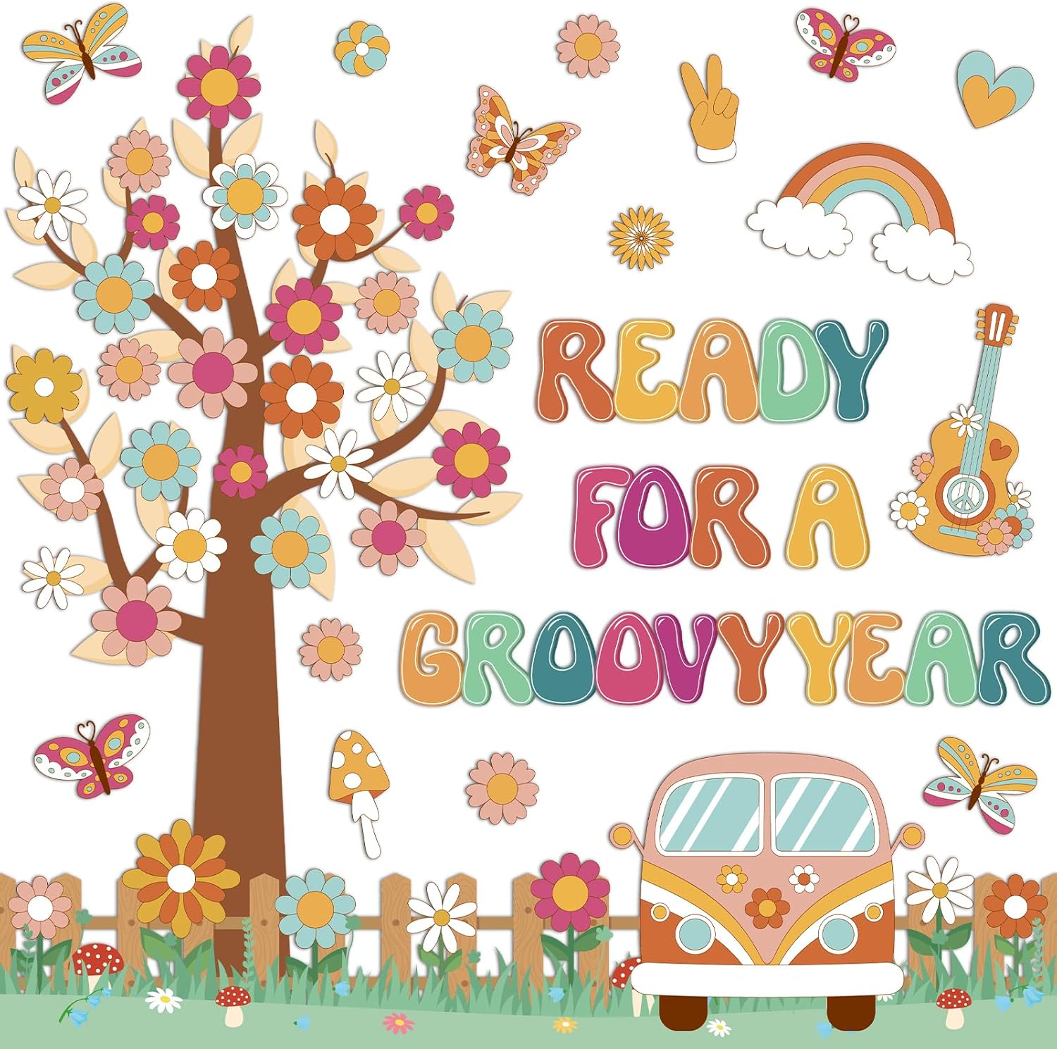 Amazon.com : gisgfim Retro Boho Tree Bulletin Board Set Groovy ...