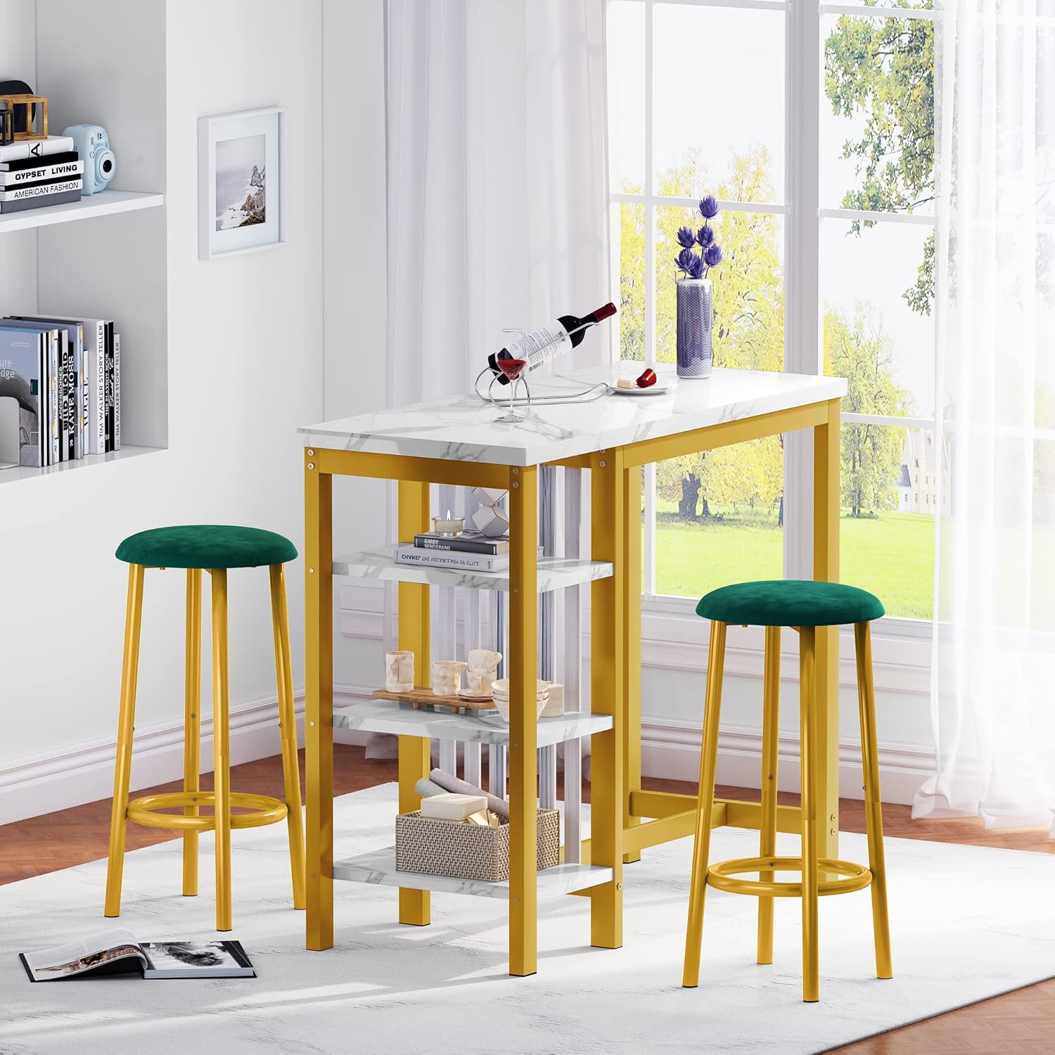 Recaceik 3-Piece Modern Bar Table Set, Pub Table Dining Table Set with ...