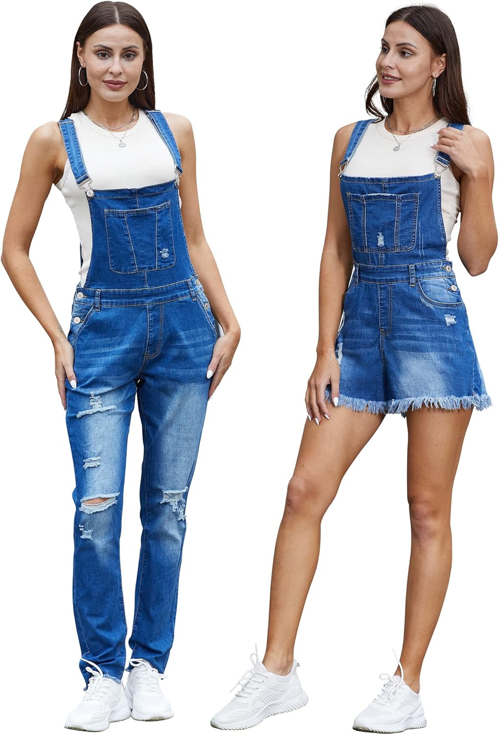 Amazon.com: 2 Pieces Women's Casual Stretch Adjustable Denim Bib ...