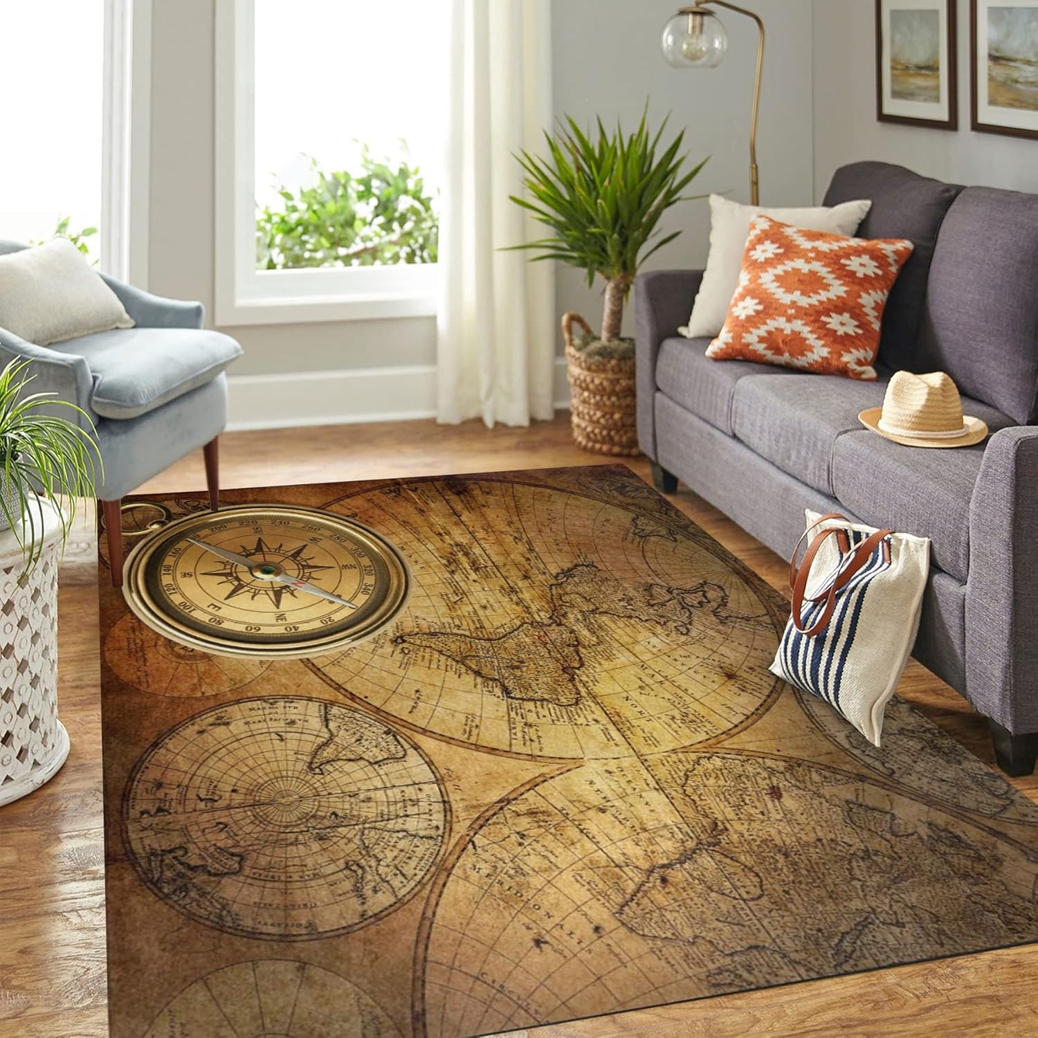Amazon.com: Oueoty Vintage Compass World Map Artwork Area Rug Rugs for ...