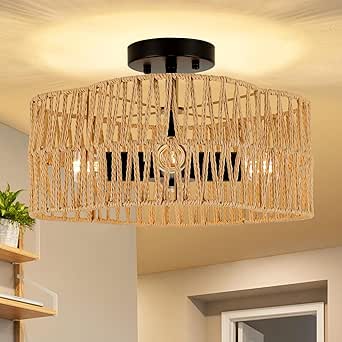 foucasal Boho Light Fixtures Ceiling Mount, 4-Light Farmhouse Rattan ...