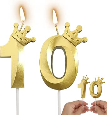 Amazon.com: The Number 10 Gold Birthday Candles for Cake is Beautiful ...