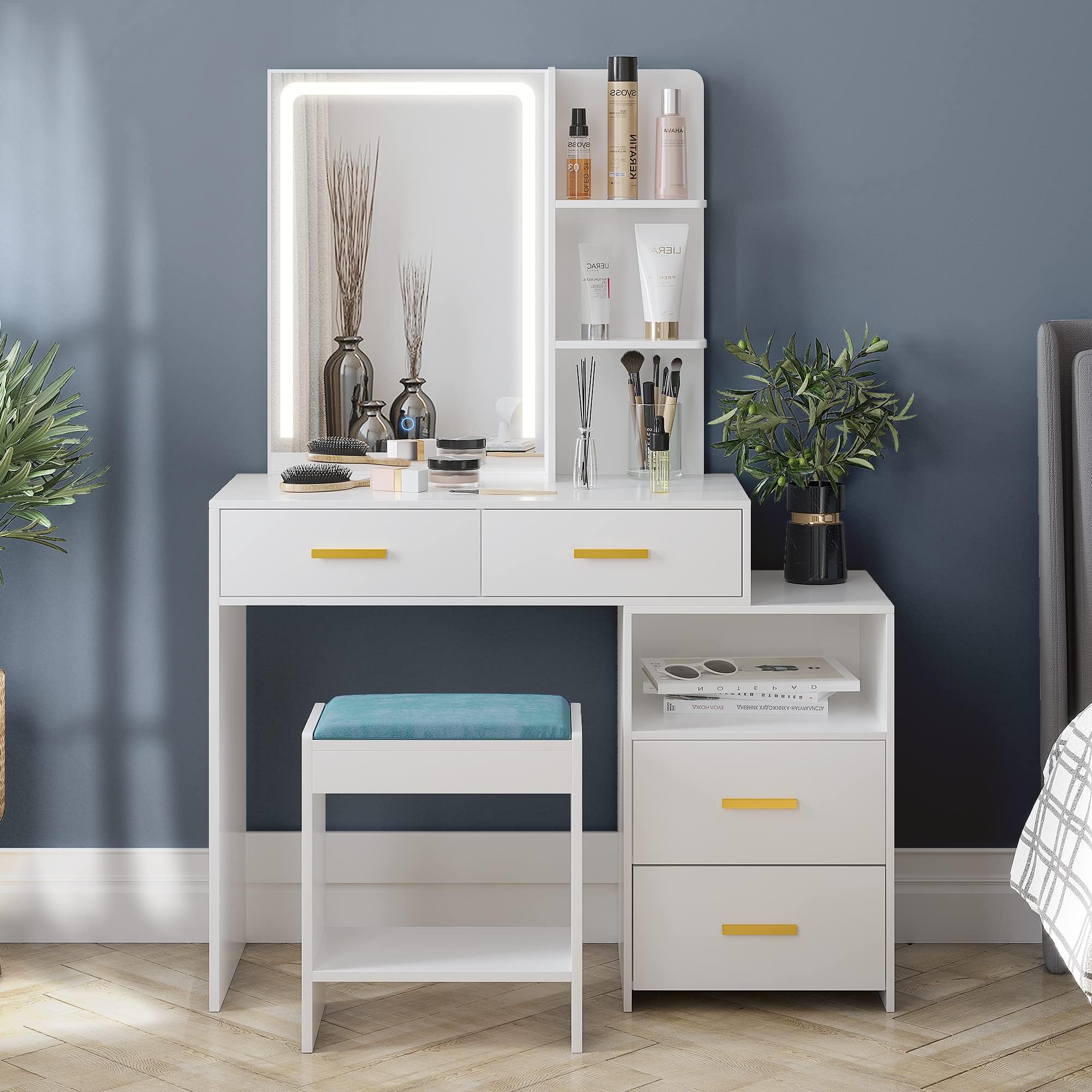 Amazon.com: CHARMAID RBG Vanity Desk with Lights and Mirror, 7 Dynamic ...