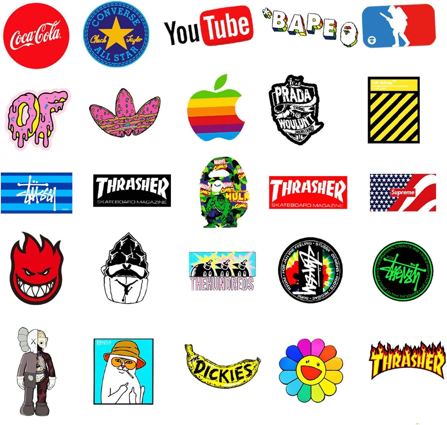 100PCS Cool Brand Stickers Pack, Vinyl Waterproof Aesthetic Stickers ...