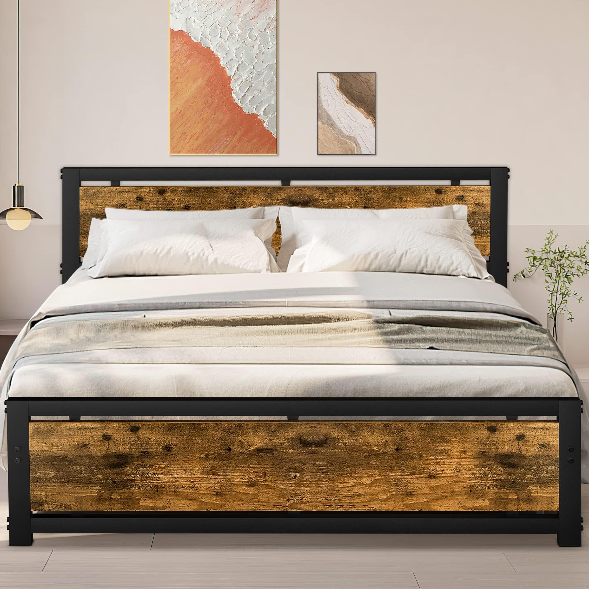Amazon.com: HUEOFGP Queen Bed Frame with Headboard and Footboard, Heavy ...