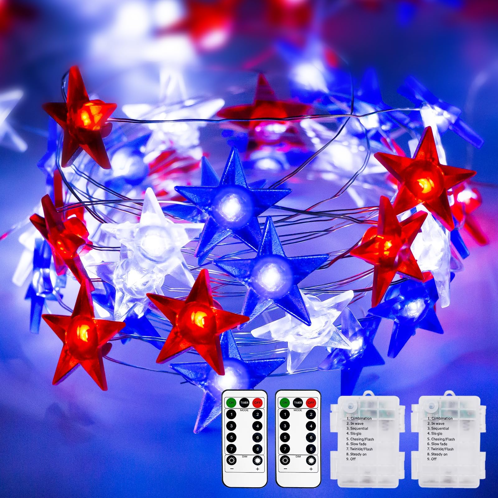 Amazon.com: kolpop 4th of July Decorations Red White and Blue Lights [2 ...