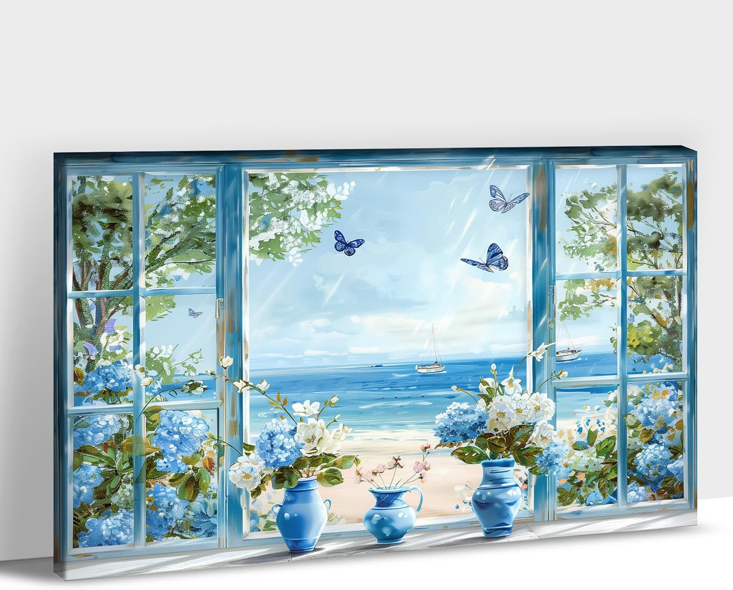 Amazon.com: Modern Beach Wall Art Flower Paintings Open Window Canvas ...