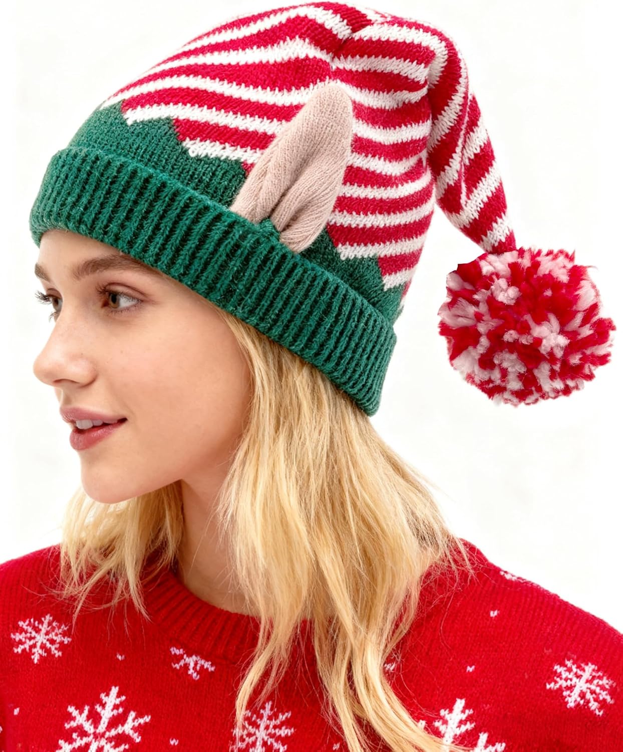 Amazon.com: Christmas Elf Knitted Hat with Ear, Elf Beanie Party Hat ...