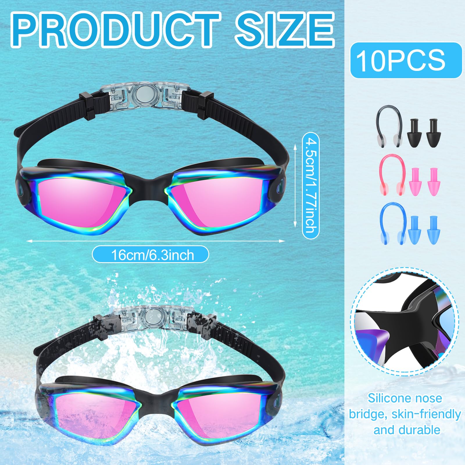 Snapklik.com : Konohan 10 Pack Swim Goggles Bulk For Kids Adult Pool ...