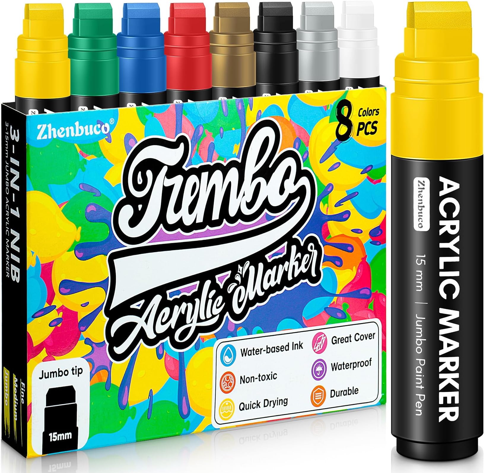 Amazon.com: Zhenbuco Jumbo Poster Markers - 8 Colors Permanent Paint ...