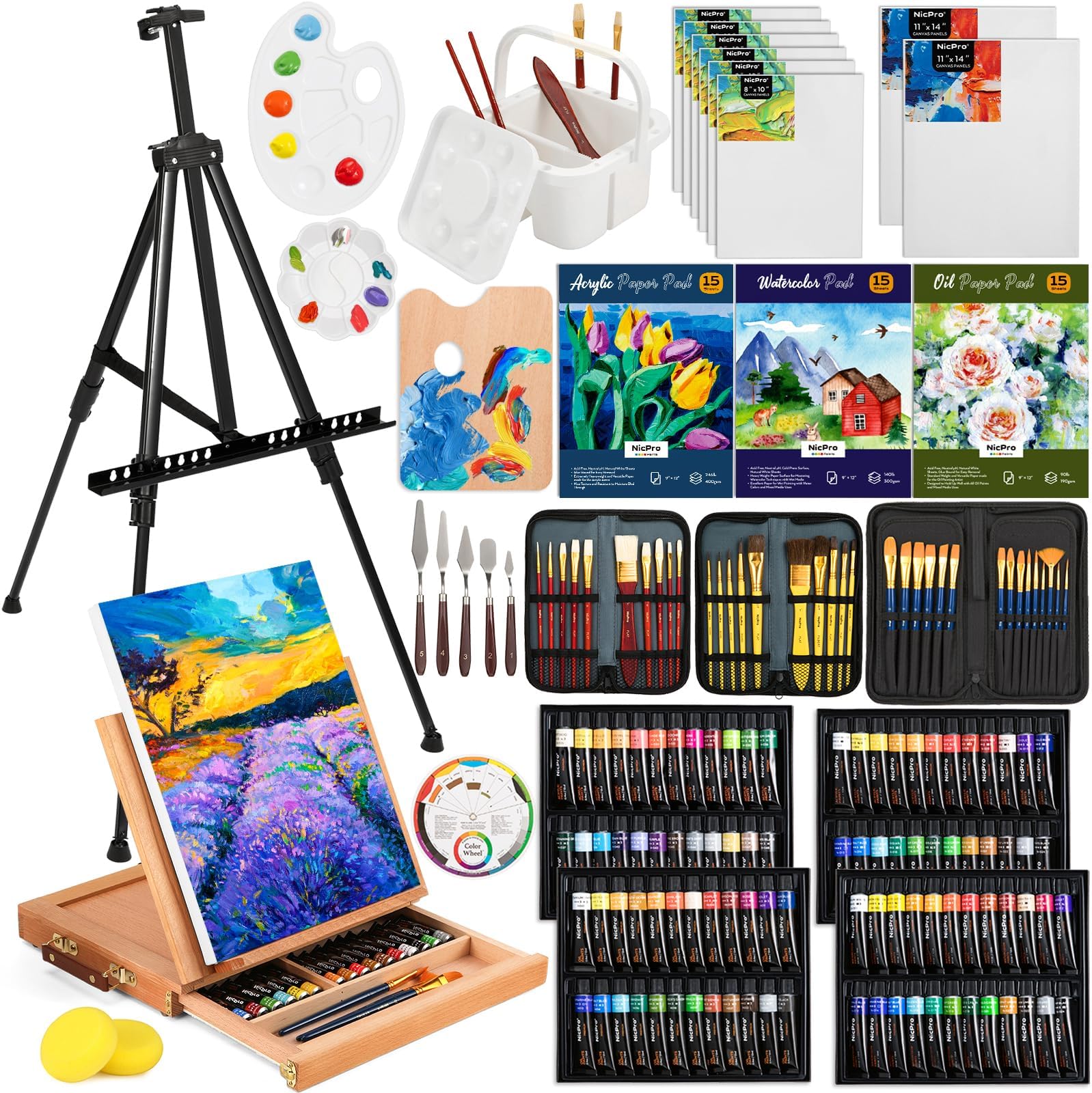 Amazon.com: Nicpro 158PCS Deluxe Large Painting Kit with Metal and ...