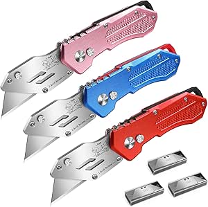 Jetmore 3 Pack Box Cutter Utility Knife, Folding Utility Knife Razor ...