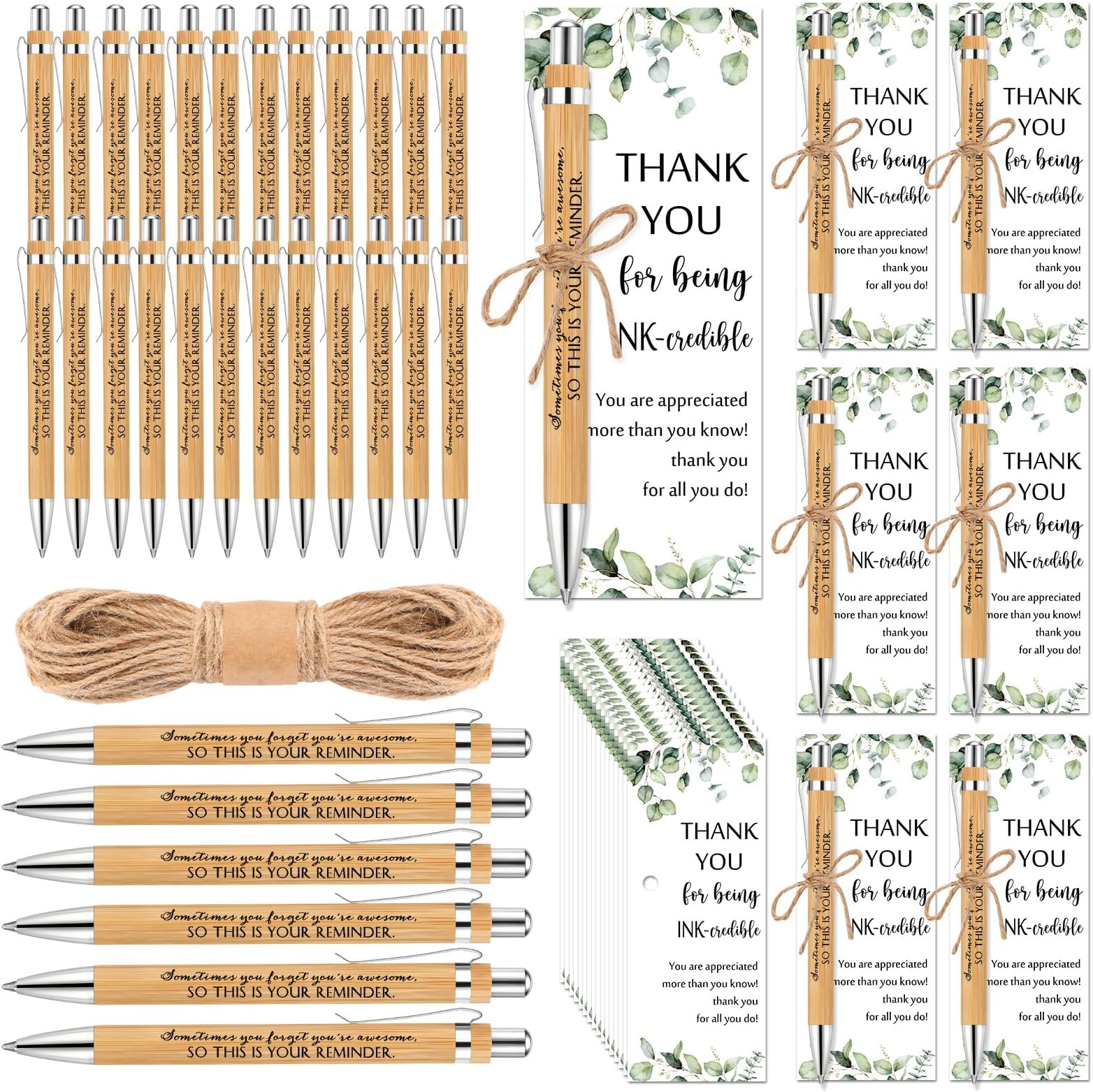 Amazon.com : Fuutreo 50 Pcs Inspirational Bamboo Pen Wood Ballpoint Pen ...