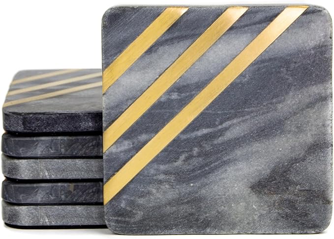 Amazon.com: Cork & Mill Grey Marble Coasters Set of 6 - Real Natural ...