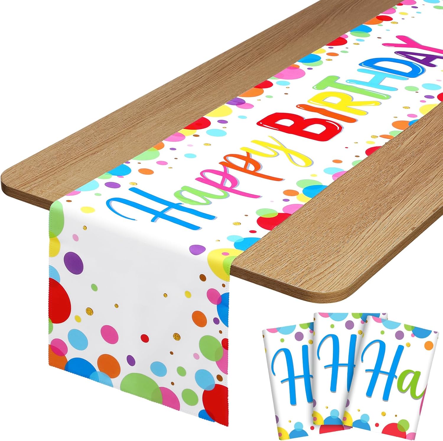 Amazon.com: Oudain 3 Pcs Polka Dot Happy Birthday Table Runner 13 x 71 ...