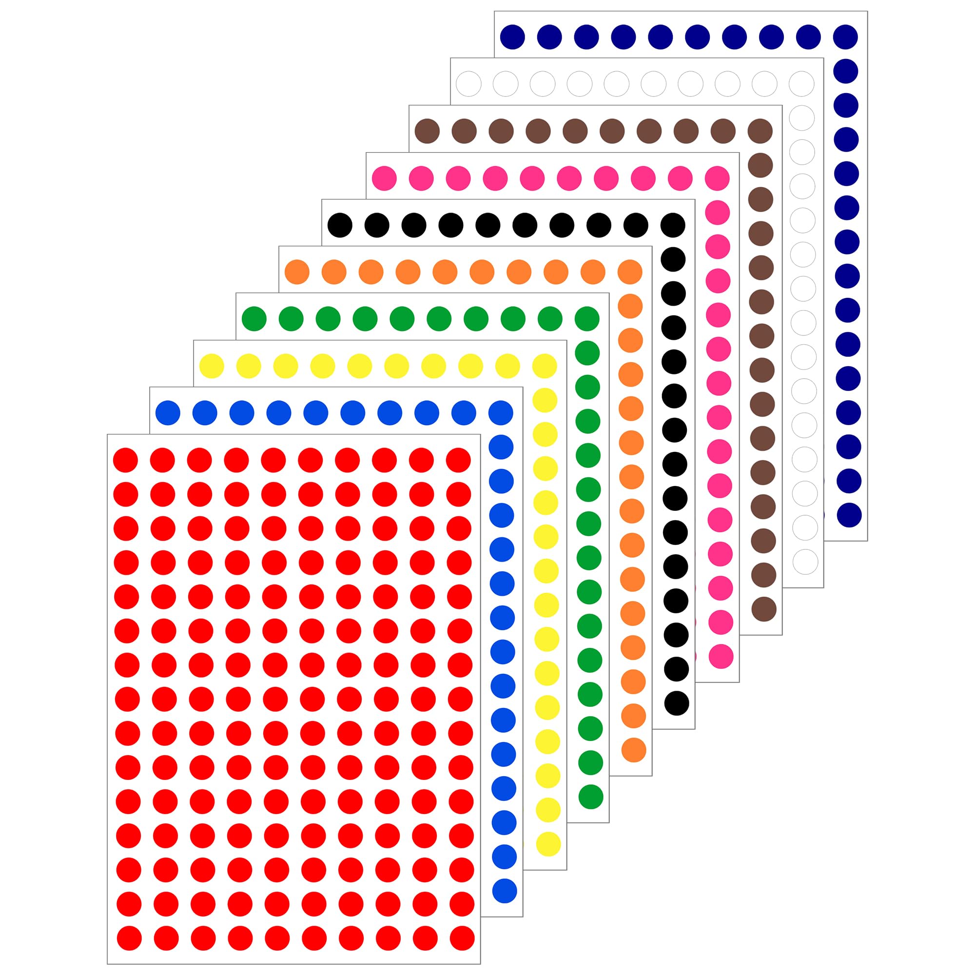 Sticky Dots 3000, Coloured Dot Stickers, 10mm Round Sticker with 10 ...