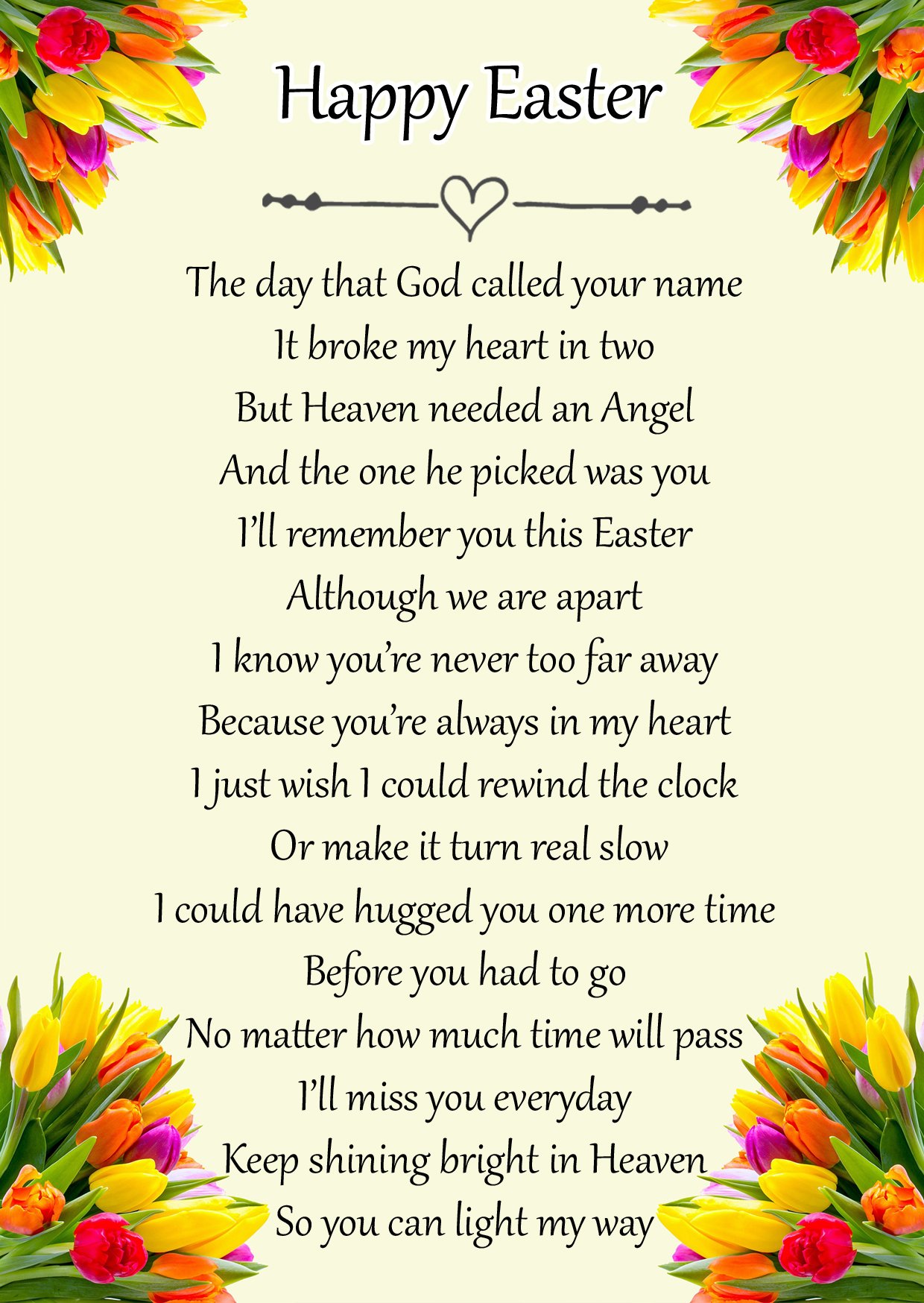 Happy Easter Memorial Graveside Poem Keepsake Card Includes Free Ground ...
